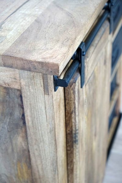 Kleine industriële buffetkast van hout en metaal - Paris